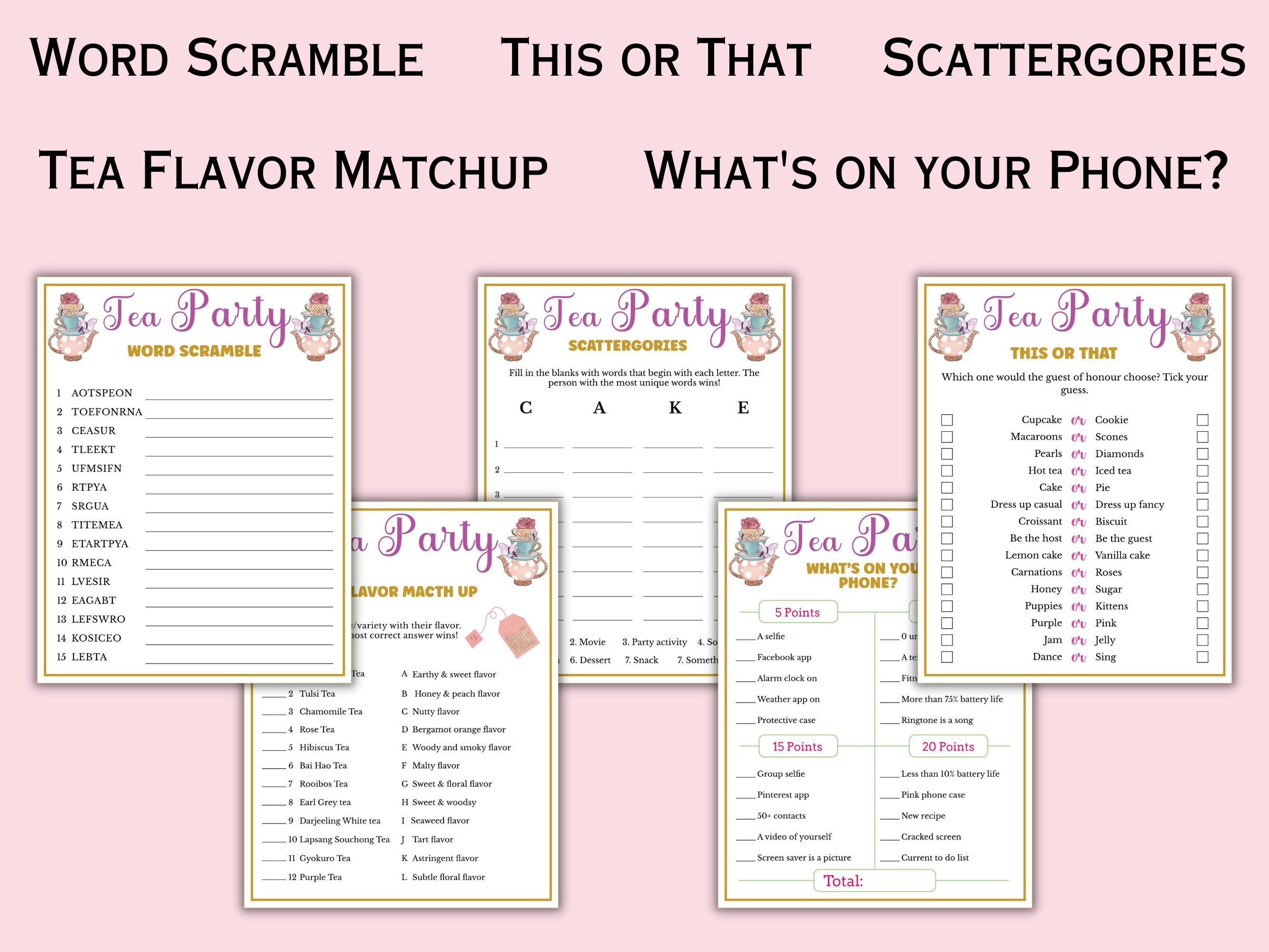 14 Tea Party Game Bundle for Kids & Adults Tea Party Games for ...