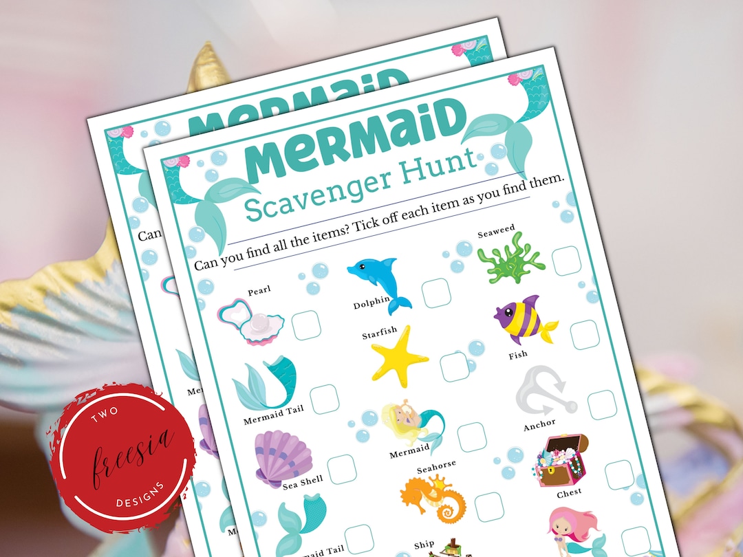 Mermaid Treasure Hunt - Printable Birthday Party Games for Kids - Under ...
