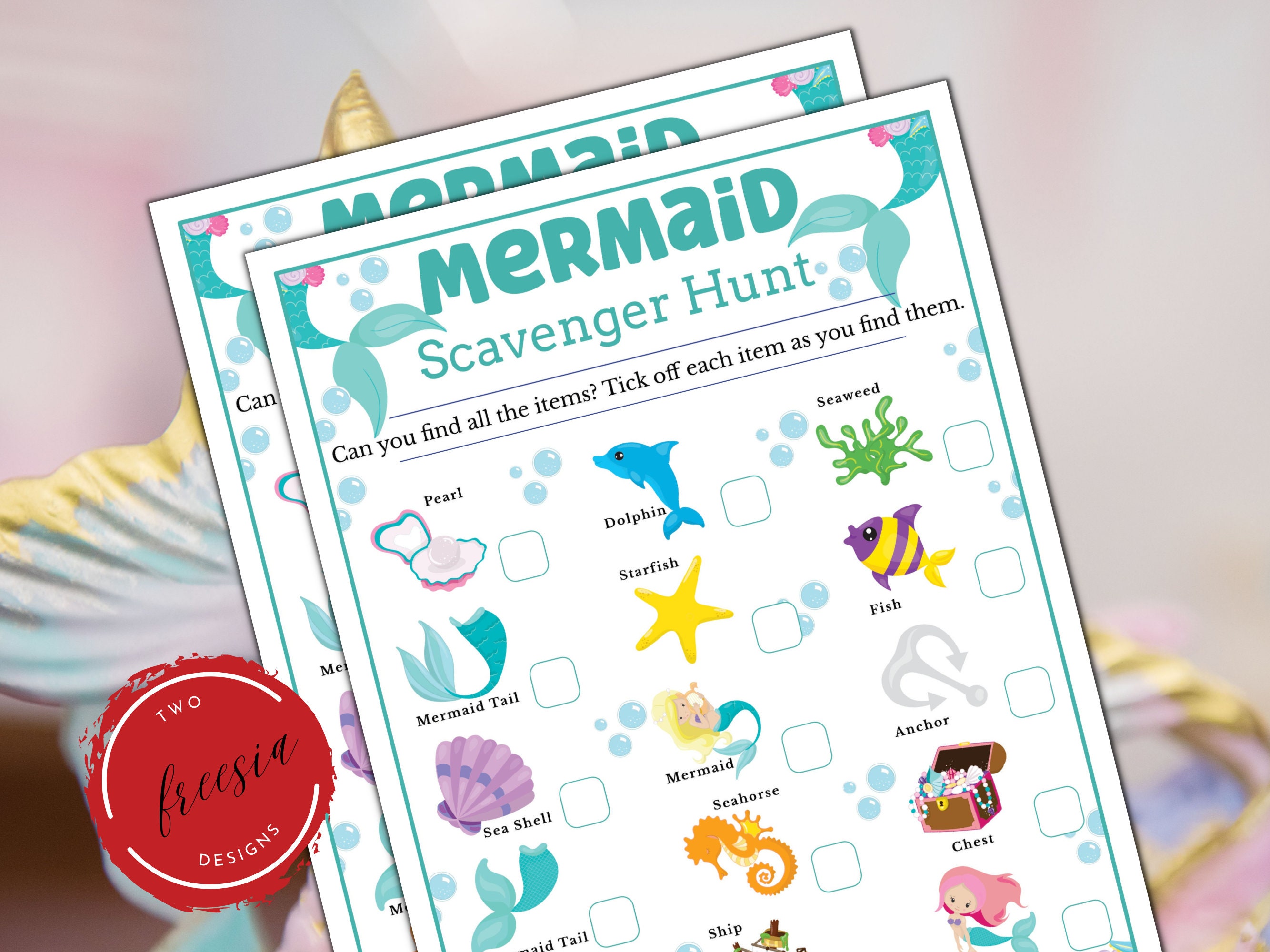 Mermaid Treasure Hunt Printable Birthday Party Games for Kids Under the ...
