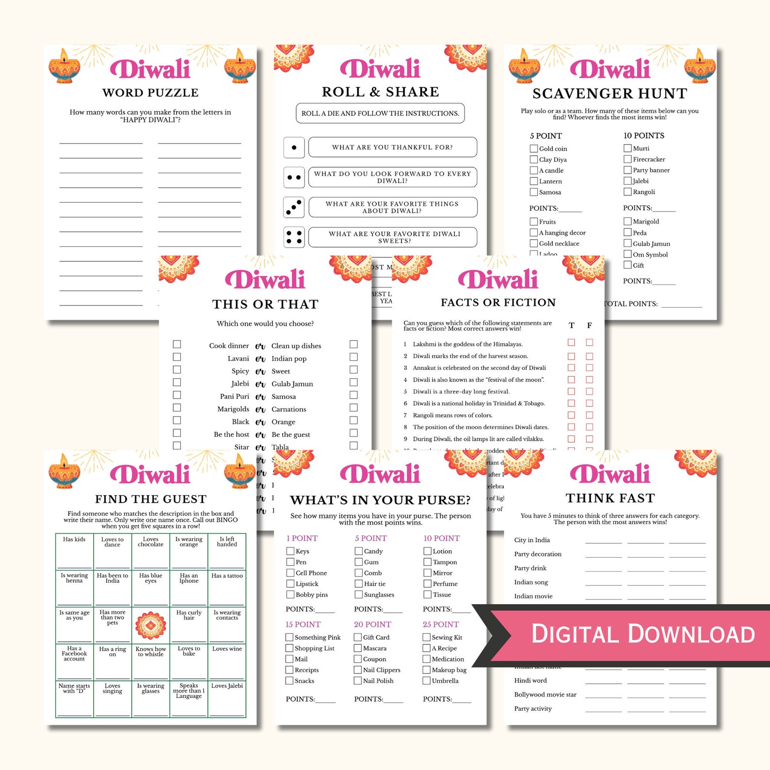 15 Diwali Games Bundle - Printable Diwali Games for Kids, Teens ...