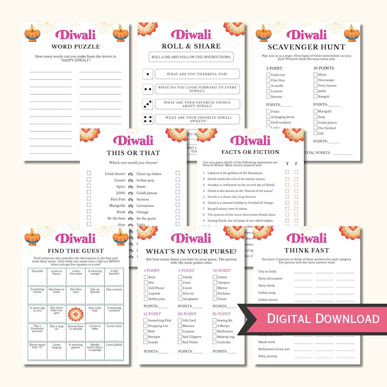 15 Diwali Games Bundle - Printable Diwali Games for Kids, Teens ...