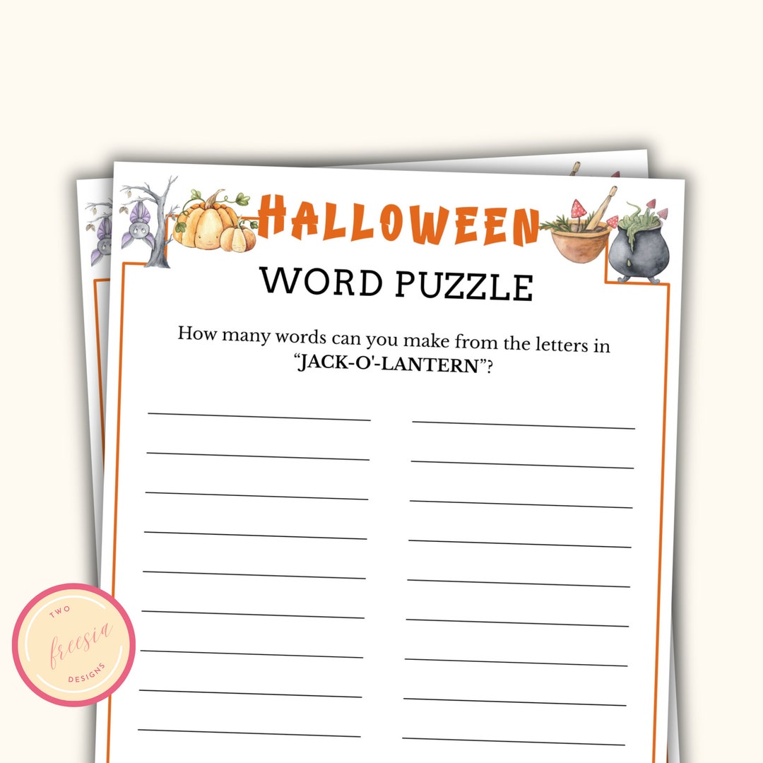 Halloween Word Puzzle Game - Printable Halloween Party Game for Teens ...