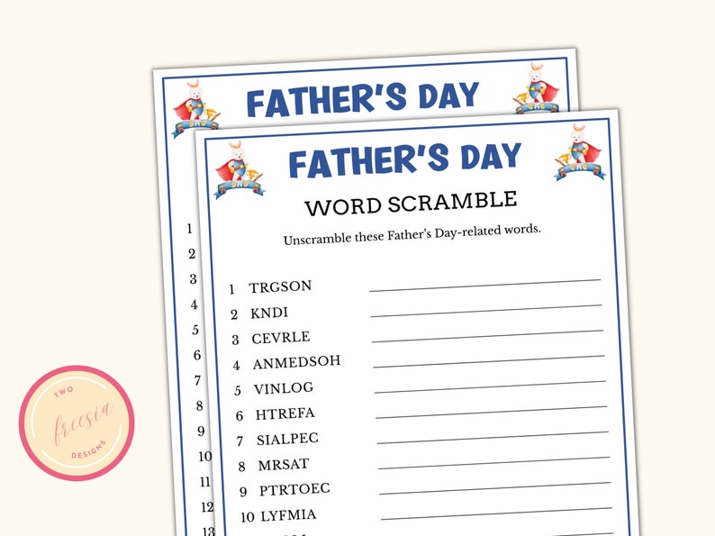 Father's Day Word Scramble Game - Printable Father's Day Games ...