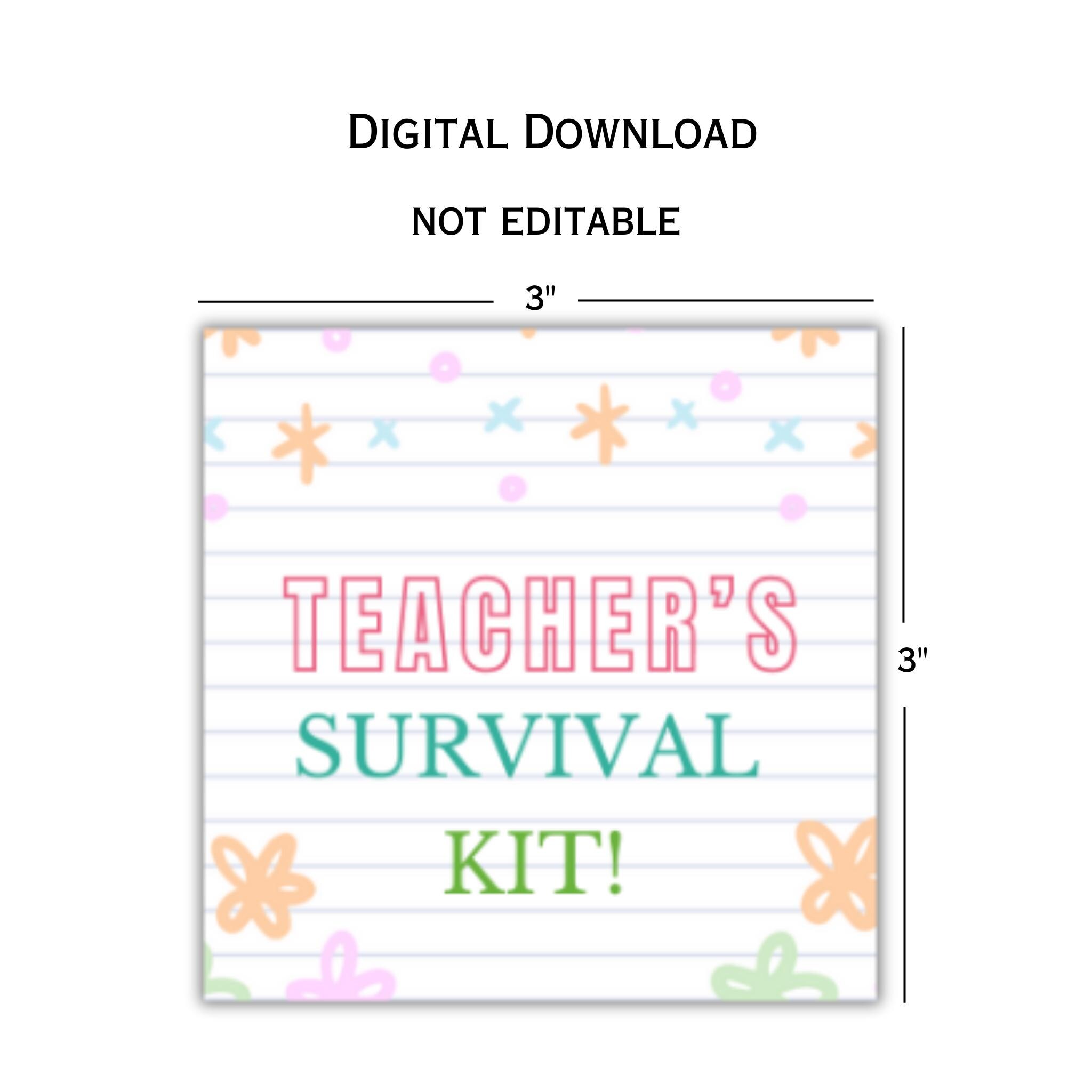Teachers Survival Kit 3x3 Tag Printable First Day of School Favor Tags ...