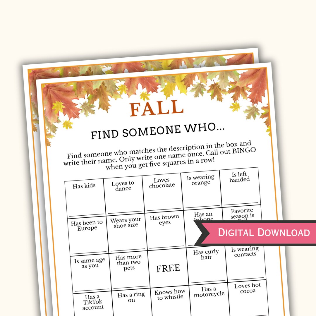 Fall Find the Guest Bingo - Printable Autumn Game - Fun Fall Time ...