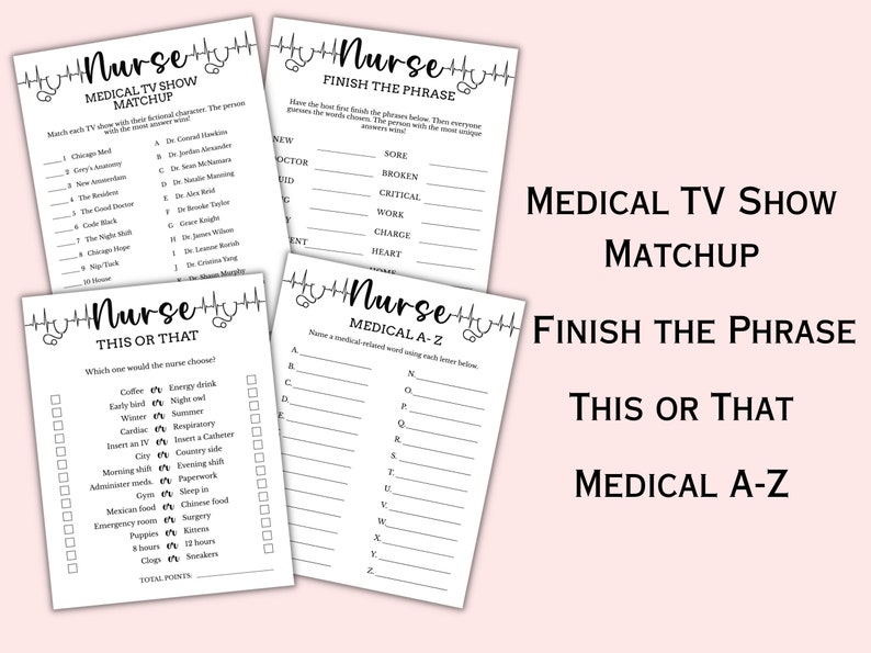 12 Printable Nurse Theme Party Games - Nurse Graduation Game - Nurse ...