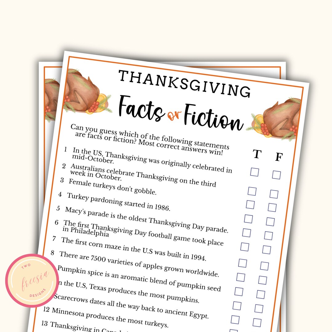 Thanksgiving Facts or Fiction Game - Thanksgiving Party Game for Kids ...