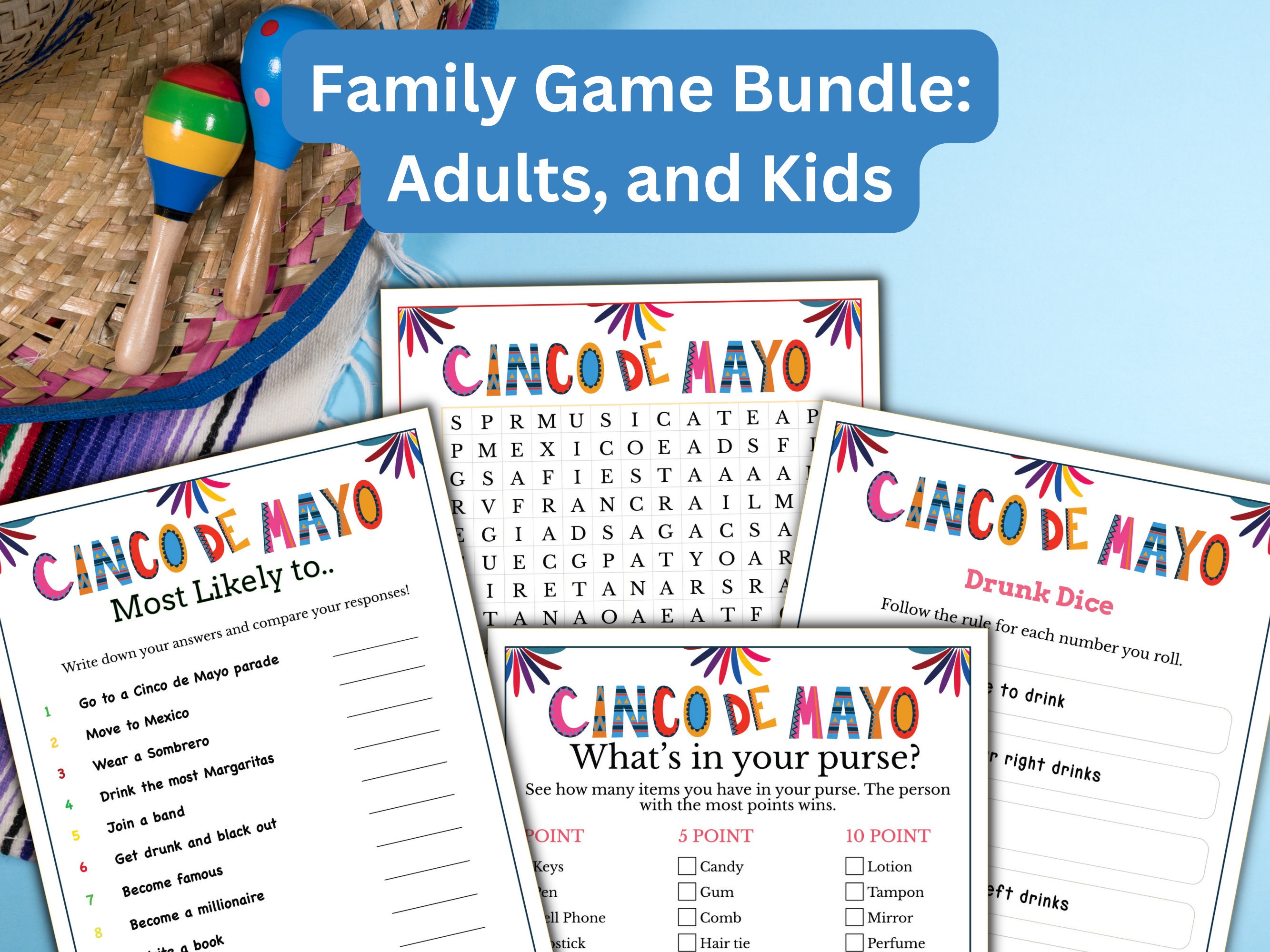 14 Cinco De Mayo Game Bundle for Adults & Kids Mexican Game - Etsy