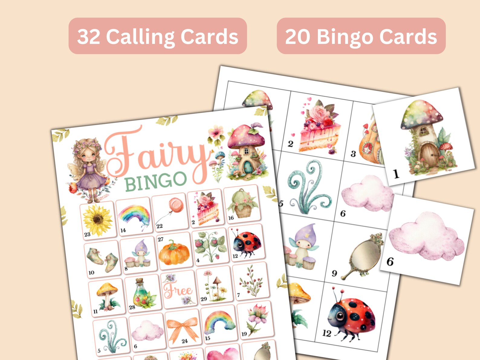 Fairy Bingo Game - Printable 20 Fairy Bingo Cards for Kids Fairy Themed ...