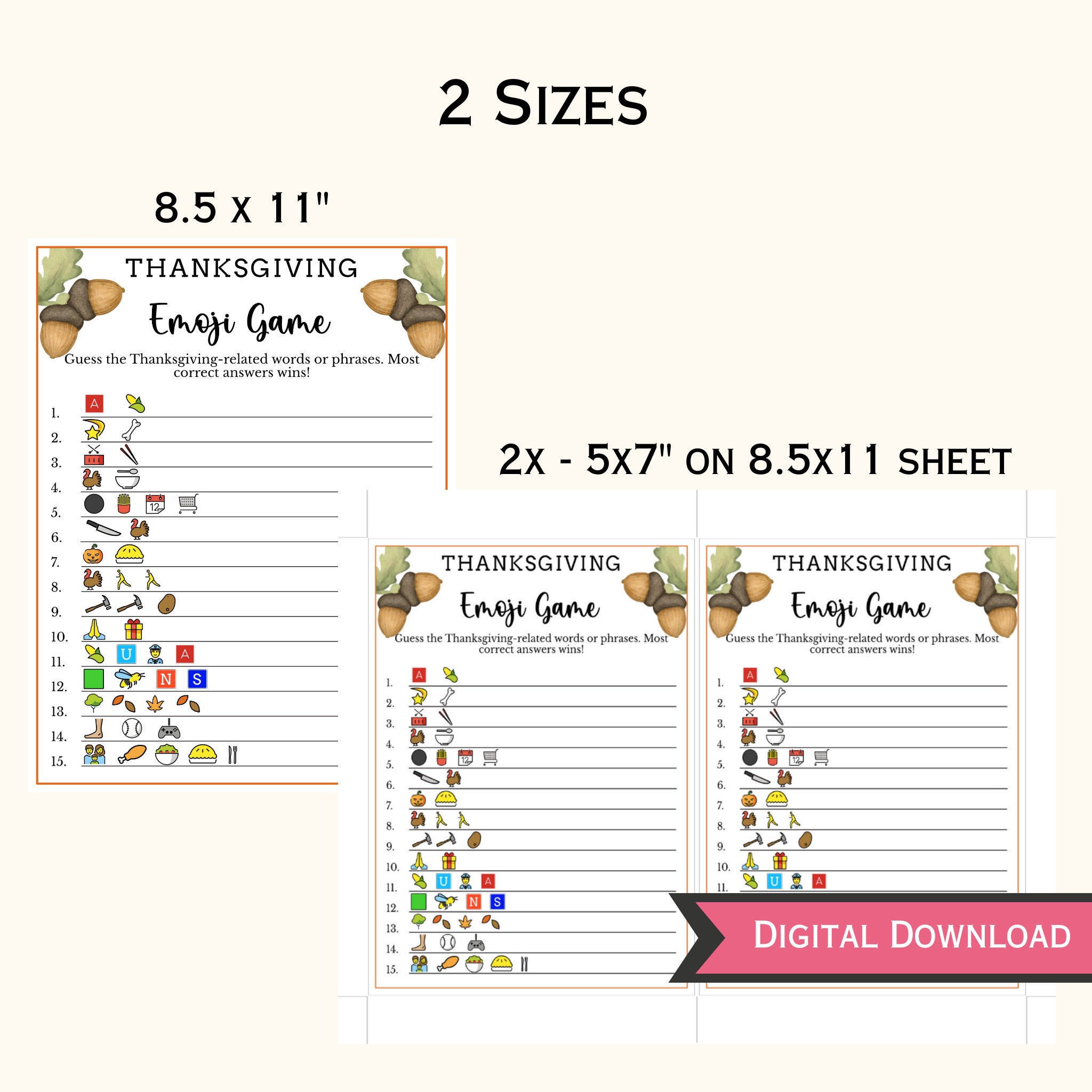 Thanksgiving Emoji Game Printable Thanksgiving Party Game - Etsy