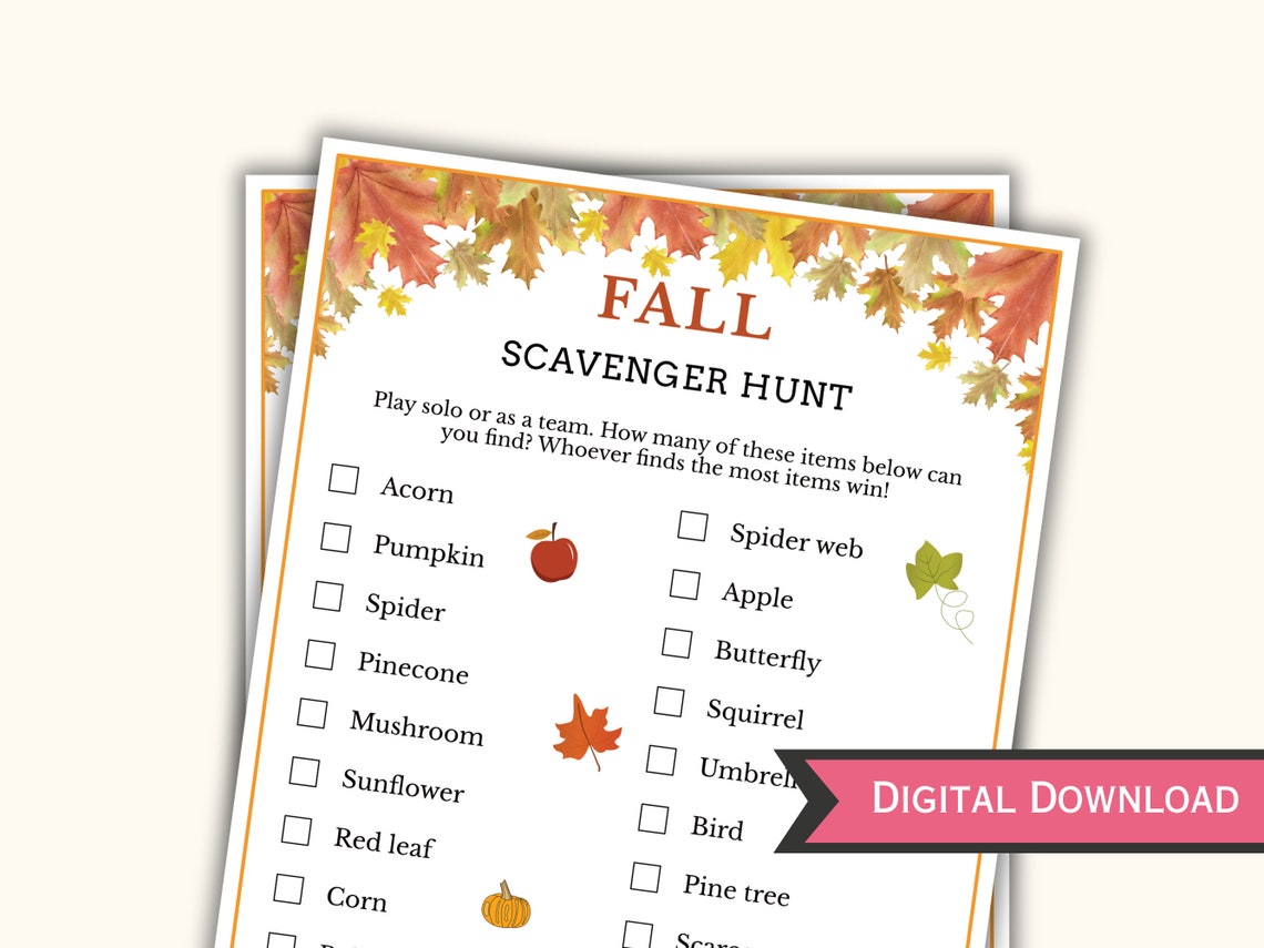 Fall Scavenger Hunt Game Printable Autumn Game Fun Fall - Etsy