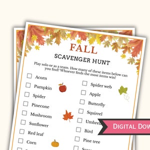 Fall Scavenger Hunt Game - Printable Autumn Game - Fun Fall Time ...