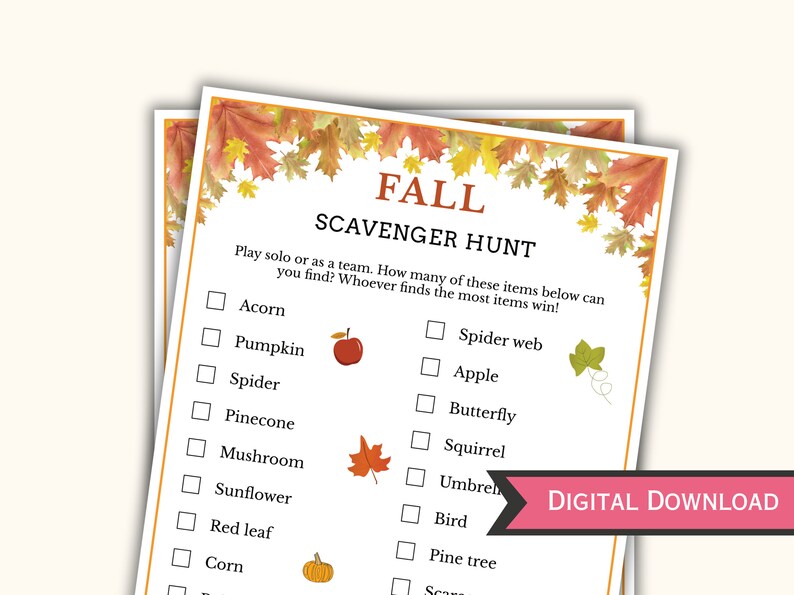 Fall Scavenger Hunt Game Printable Autumn Game Fun Fall - Etsy