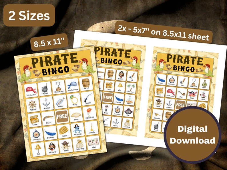 Pirate Bingo Cards Printable Pirate Bingo Cards for Kids - Etsy