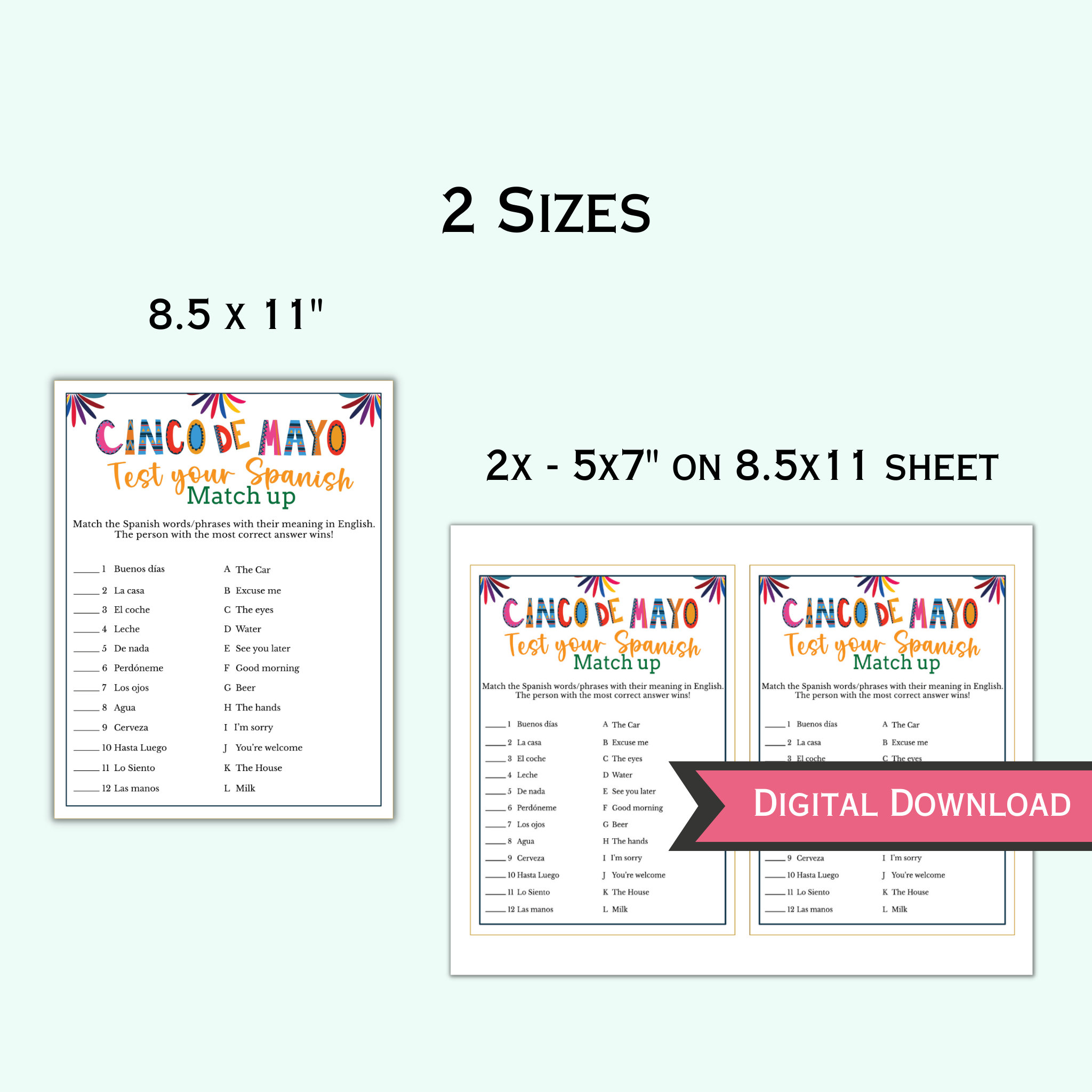 Cinco De Mayo Party Games - Test Your Spanish Game - Printable Fiesta ...
