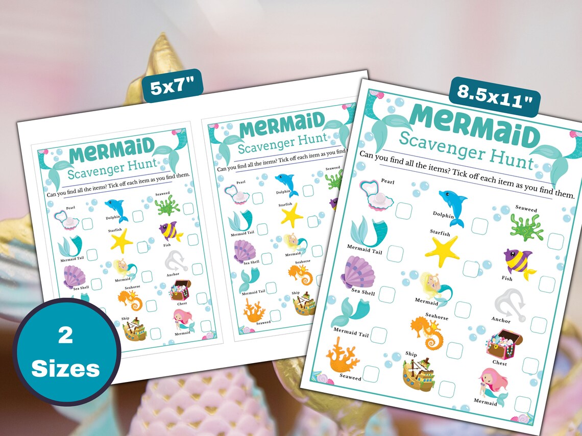 Mermaid Treasure Hunt Printable Birthday Party Games for Kids Under the ...