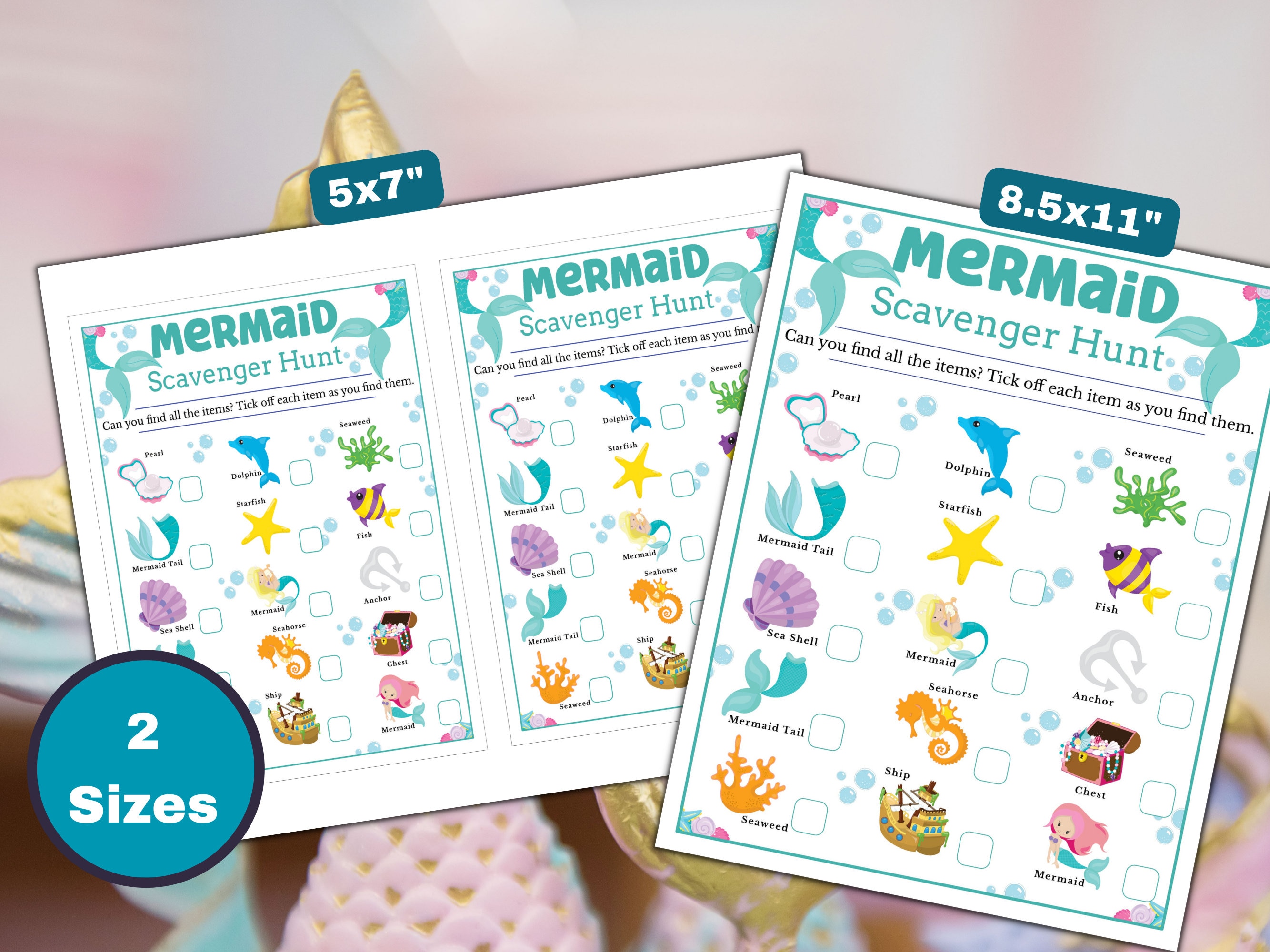 Mermaid Treasure Hunt Printable Birthday Party Games for Kids Under the ...