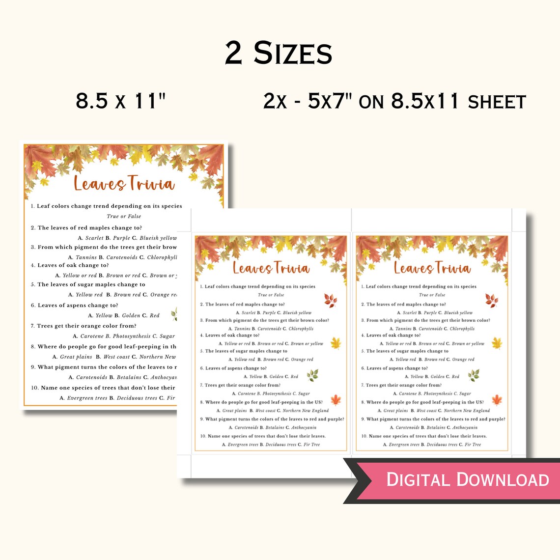 Fall Leaves Trivia Game - Printable Autumn Game - Fun Fall Time ...