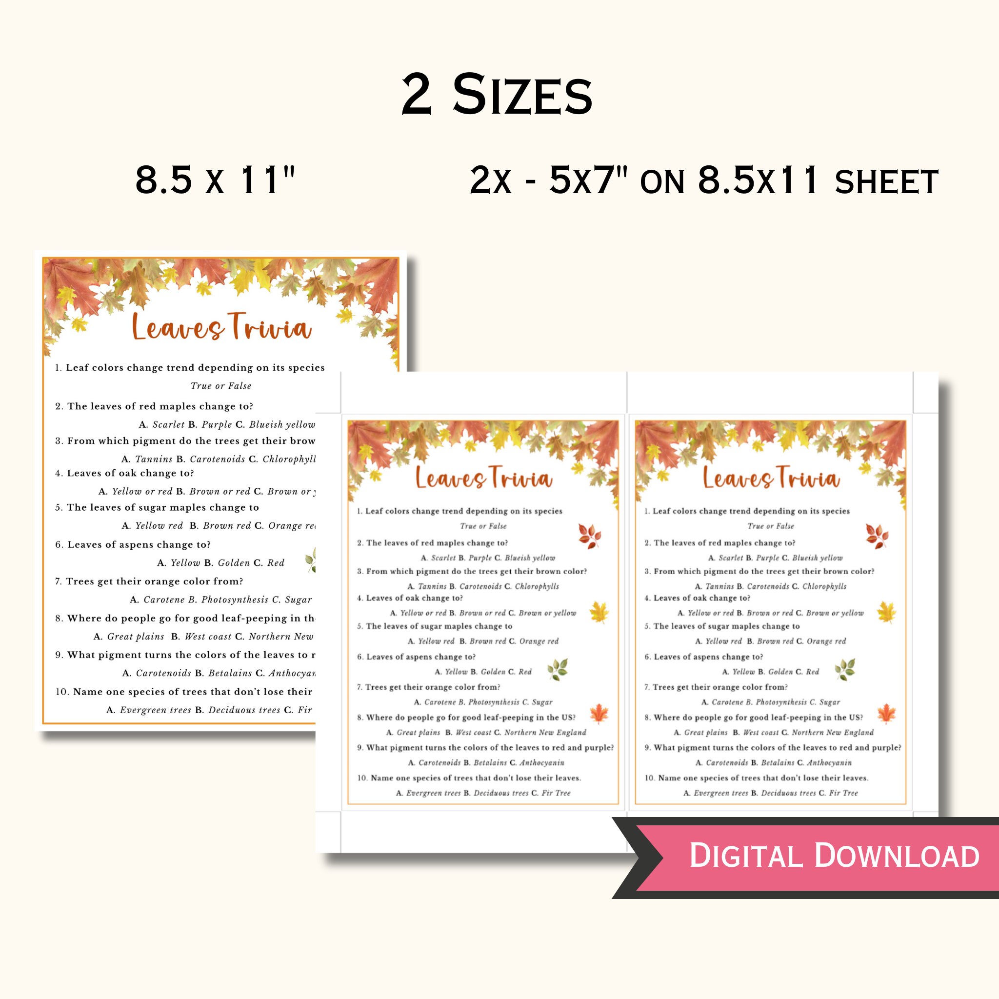 Fall Leaves Trivia Game - Printable Autumn Game - Fun Fall Time ...