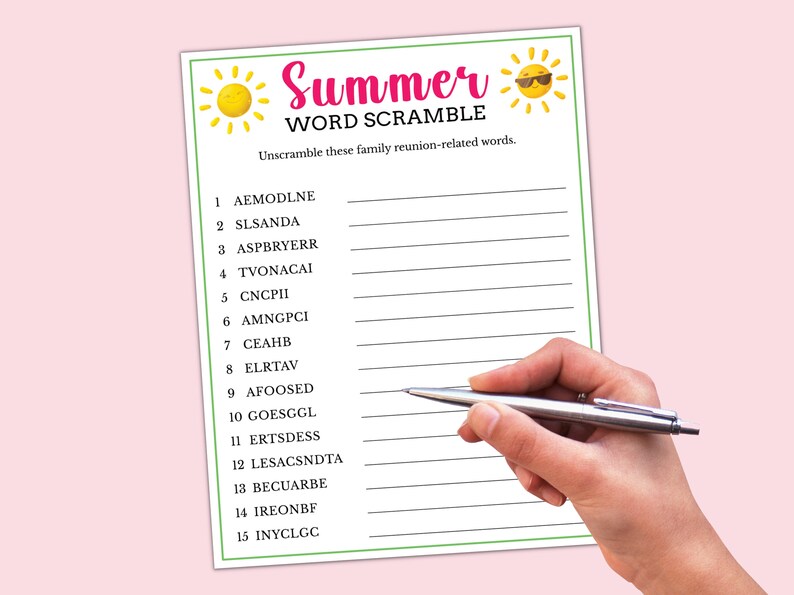 Printable Summer Word Scramble Game - Summer Party Games for Kids ...