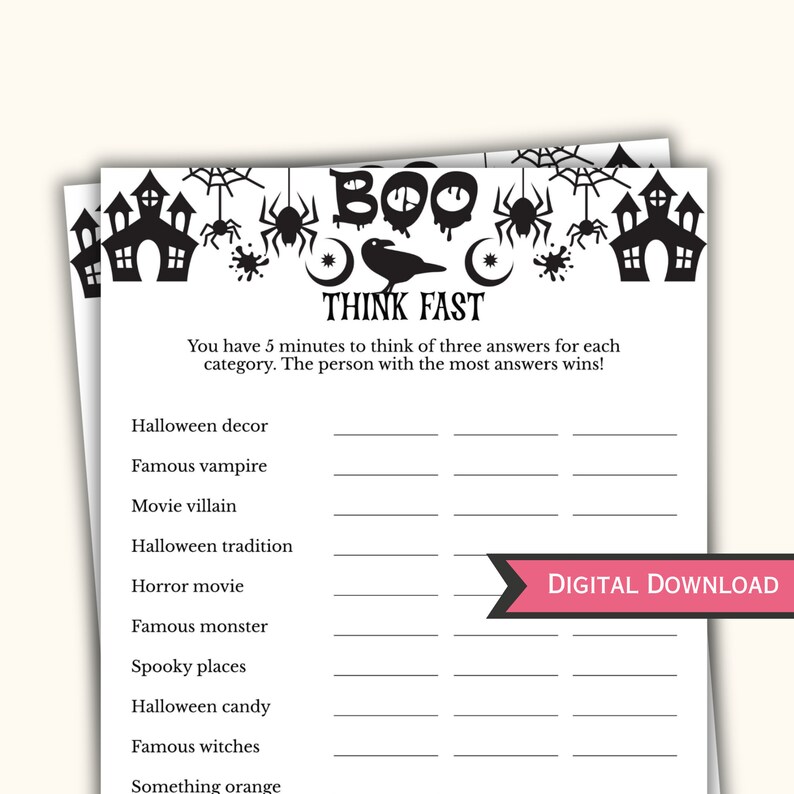 Halloween Think Fast Game - Printable Halloween Party Game for Teens ...