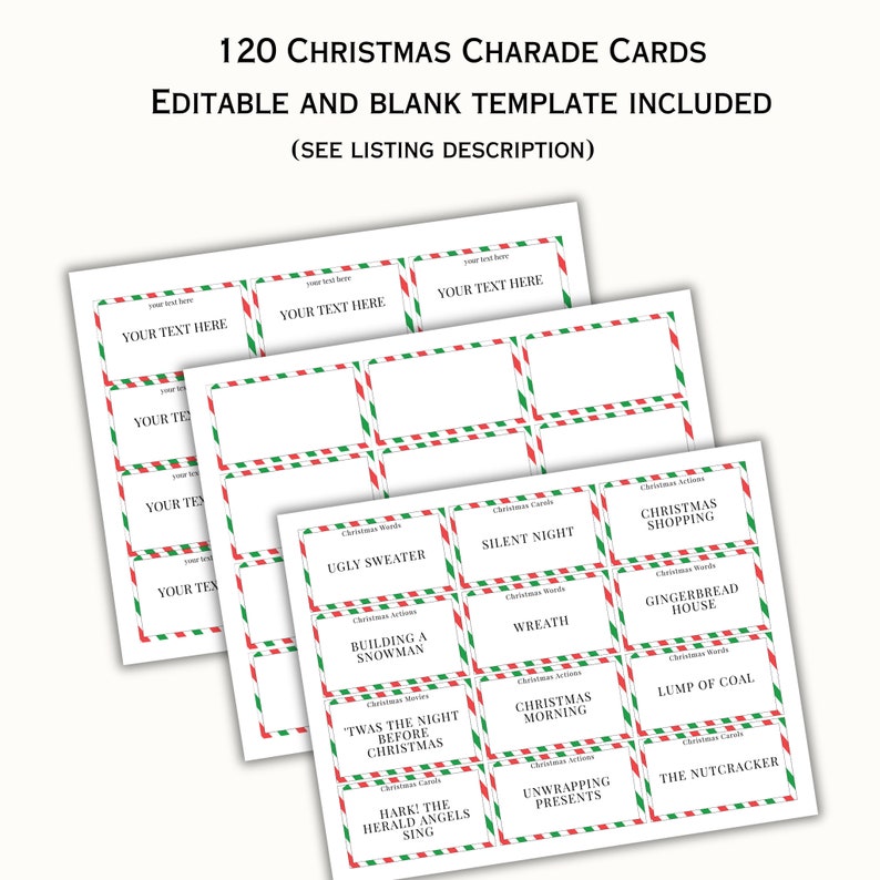 Christmas Charades - 120 Printable Christmas Charades Cards - Christmas ...