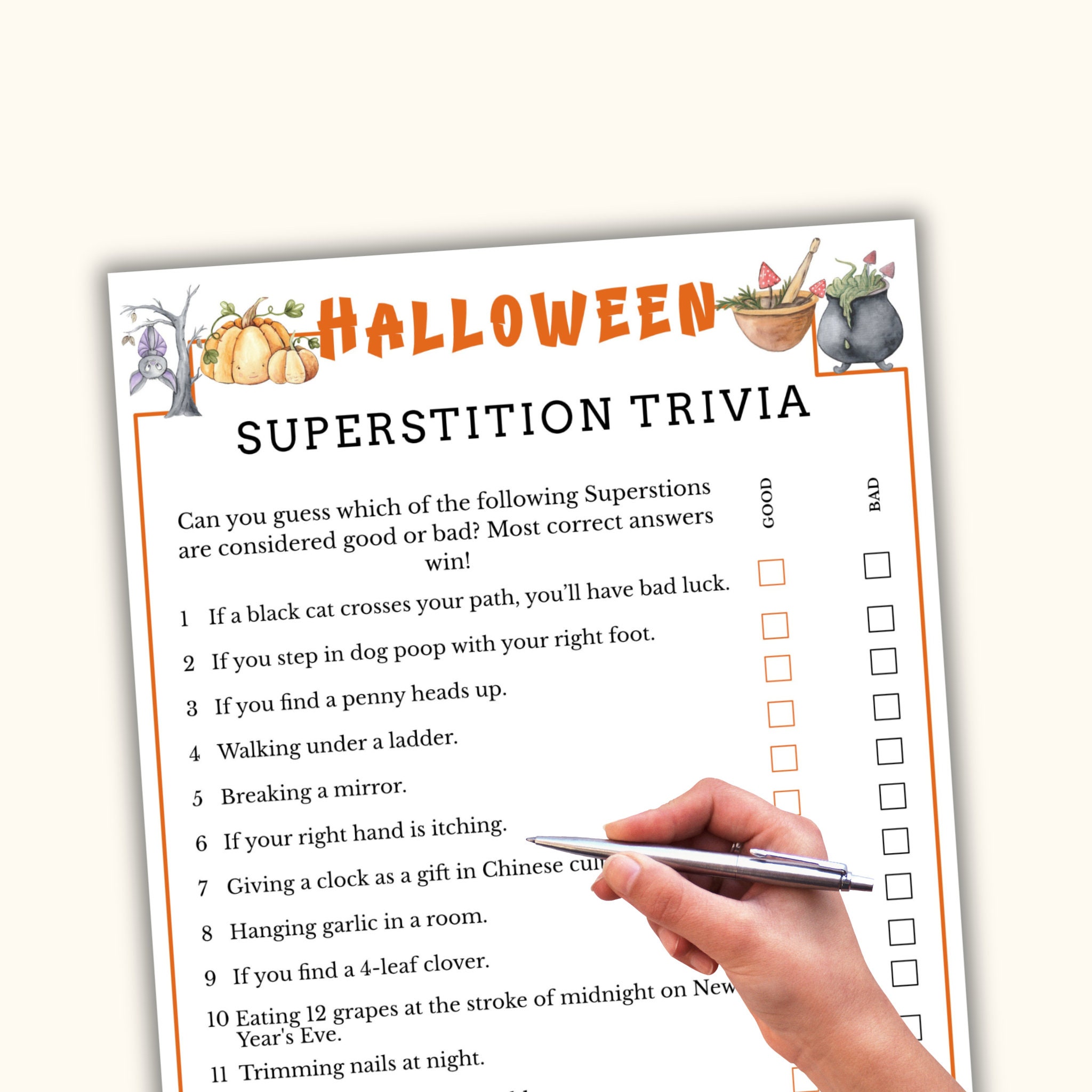 Superstition Trivia Game - Printable Halloween Party Game - Party ...