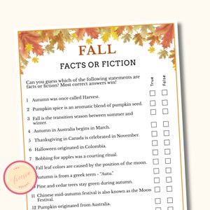 Facts or Fiction Game - Printable Autumn Game - Fun Fall Time ...
