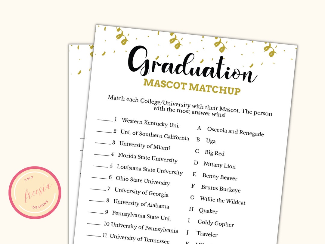 Graduation Mascot Match Game - Printable Graduation Games - 2023 ...