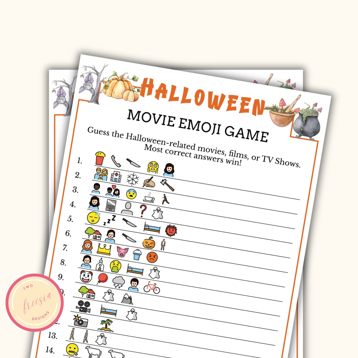 Halloween Movie Emoji Game Printable Halloween Party Game for Teens and ...