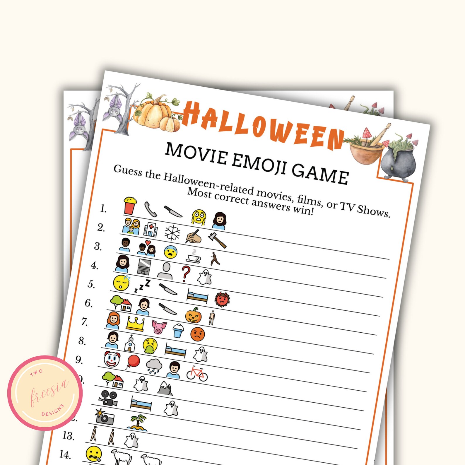 Halloween Movie Emoji Game - Printable Halloween Party Game for Teens ...