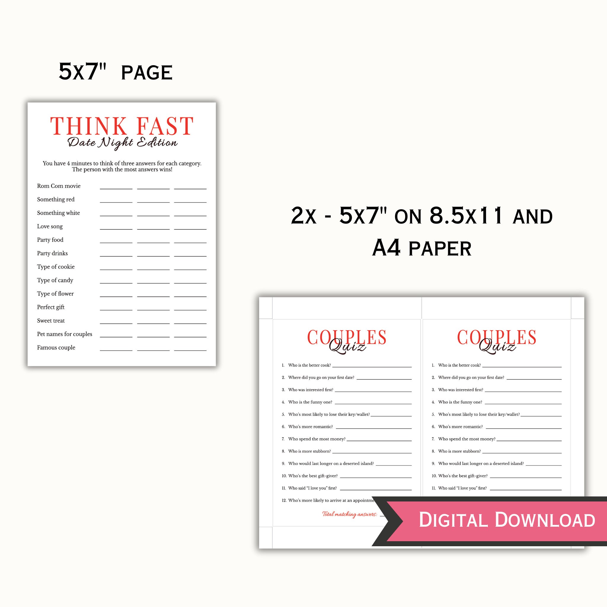Printable Date Night Couples Games - Adult Games - Marriage Games for ...