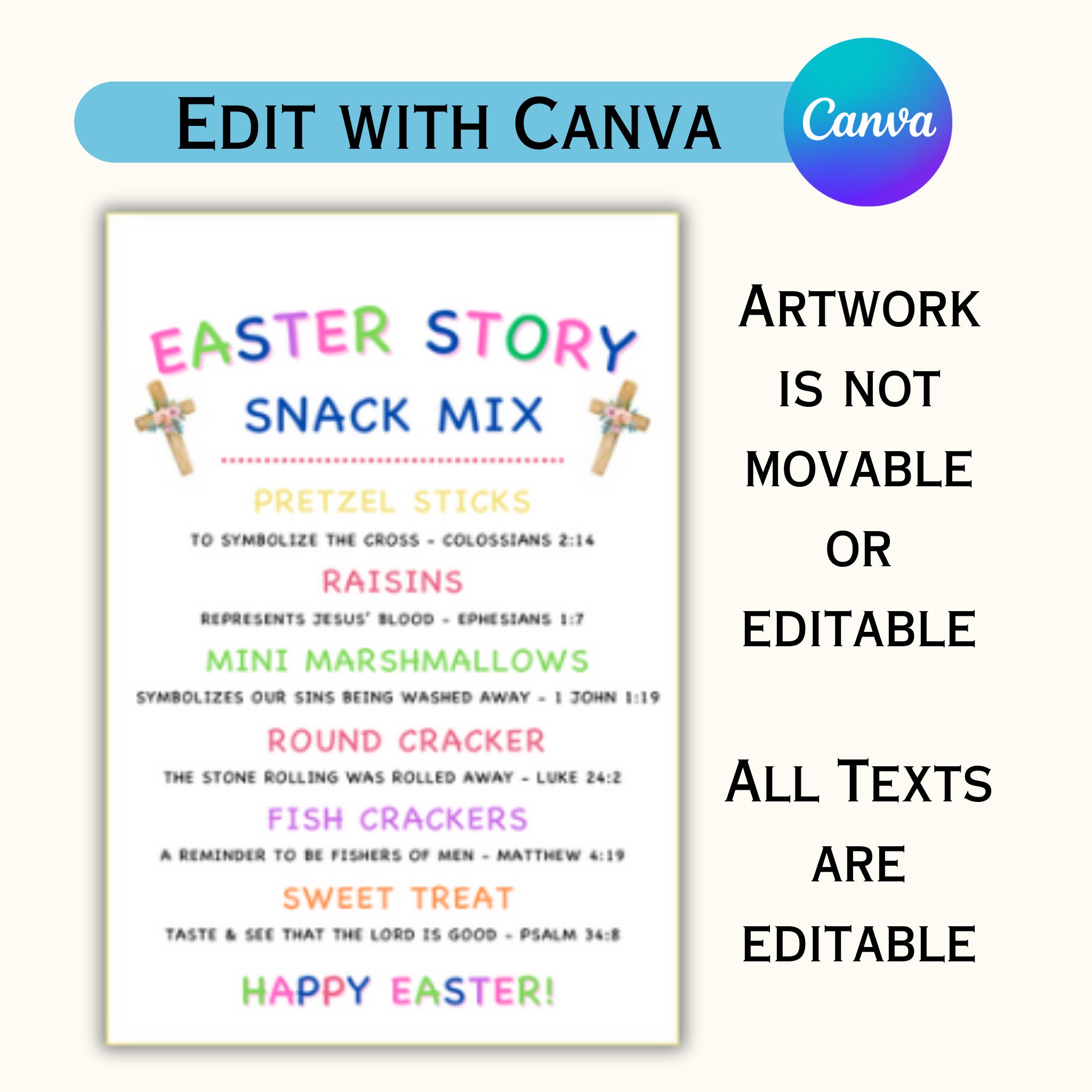 Editable Easter Story Snack Mix Printable Treat Gift Tag Easter Basket ...