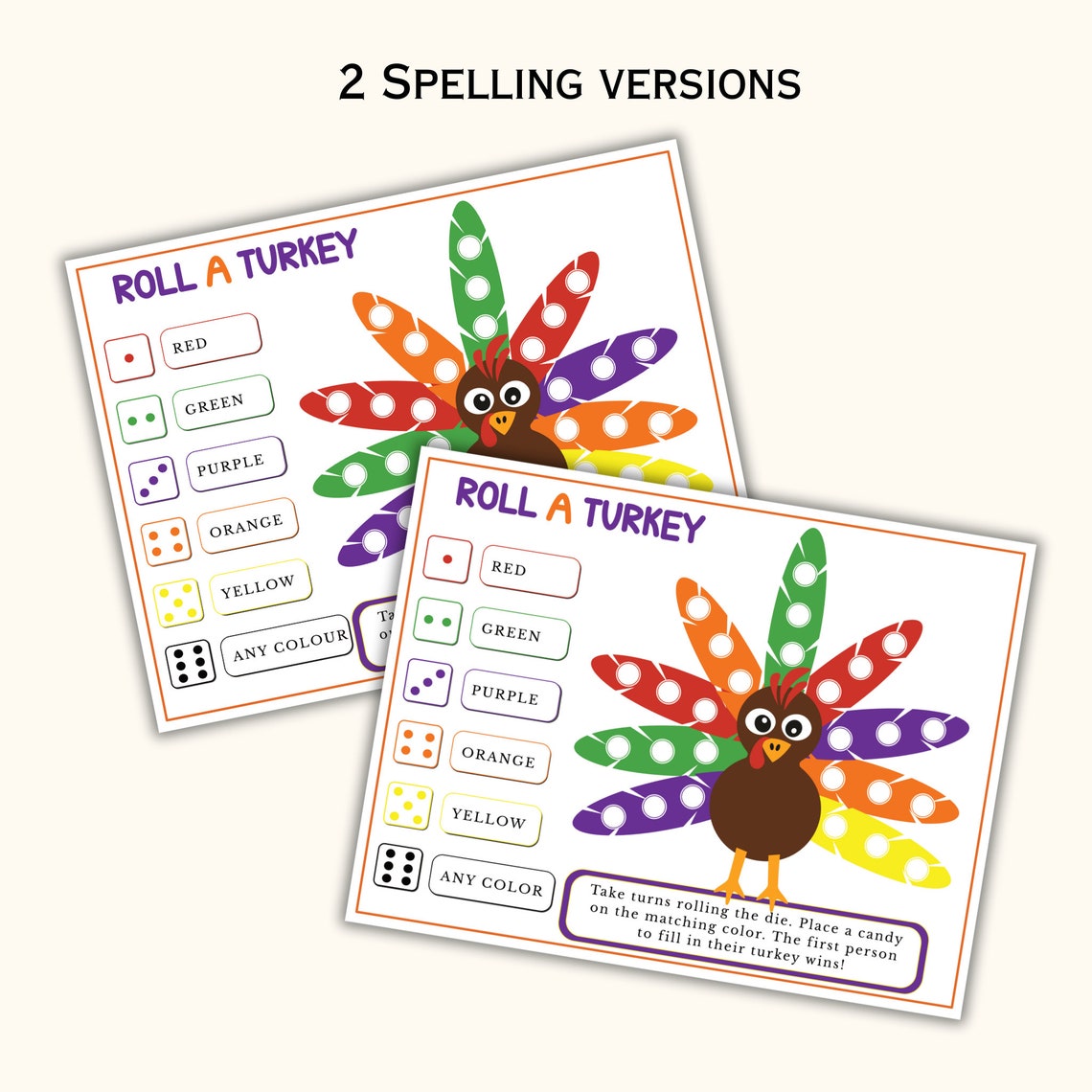 Roll a Turkey Dice Game - Printable Thanksgiving Game - Fall Activity ...