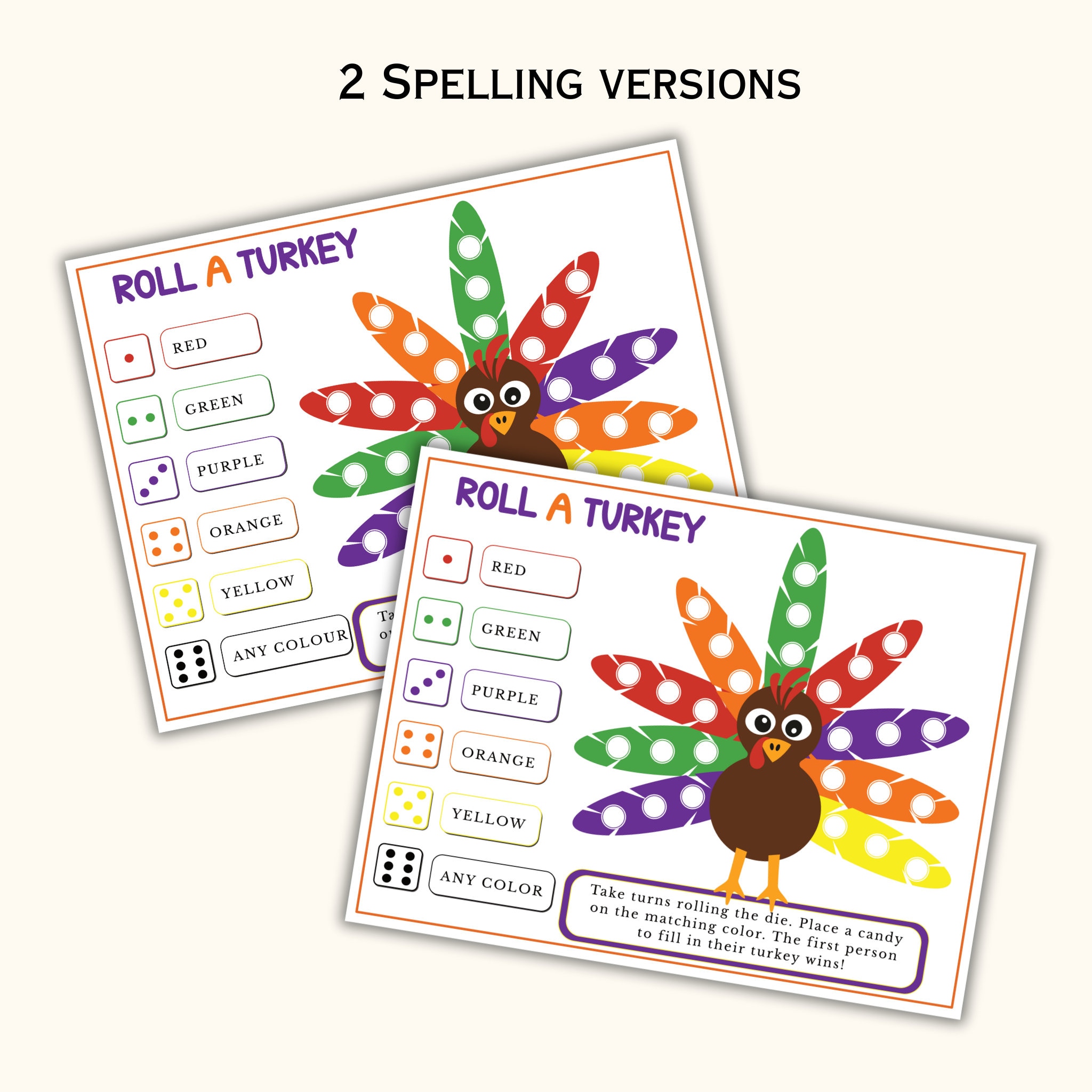Roll a Turkey Dice Game - Printable Thanksgiving Game - Fall Activity ...