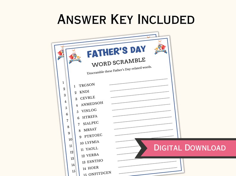 Father's Day Word Scramble Game - Printable Father's Day Games ...