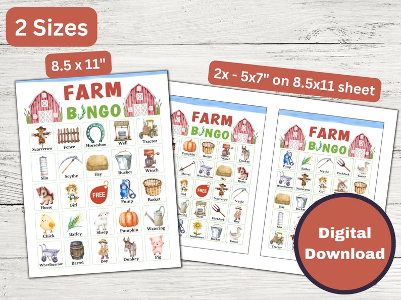 Printable Farm Bingo Game Barnyard Birthday Party 30 Bingo - Etsy