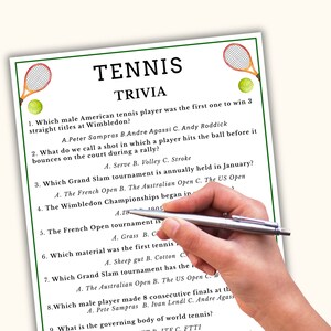 Tennis Trivia Game - Tennis-themed Party - Printable Tennis Party Game ...