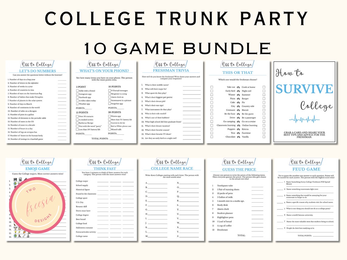 10 Printable College Trunk Party Games - College Going Away Party Games ...