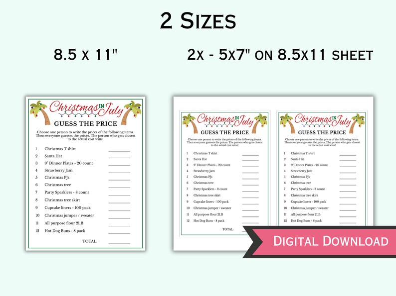 Guess the Price Game - Printable Christmas in July Game for Kids ...