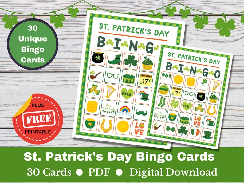 Printable St Patrick's Day Bingo Game 30 Unique Cards - Etsy