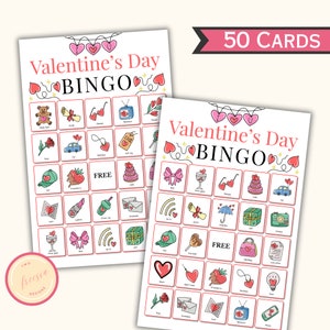 50 Bingo Valentine's Day Bingo Cards - Printable Bingo Game for Kids ...