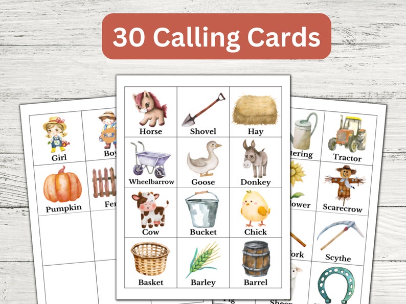 Printable Farm Bingo Game - Barnyard Birthday Party - 30 Bingo Cards ...