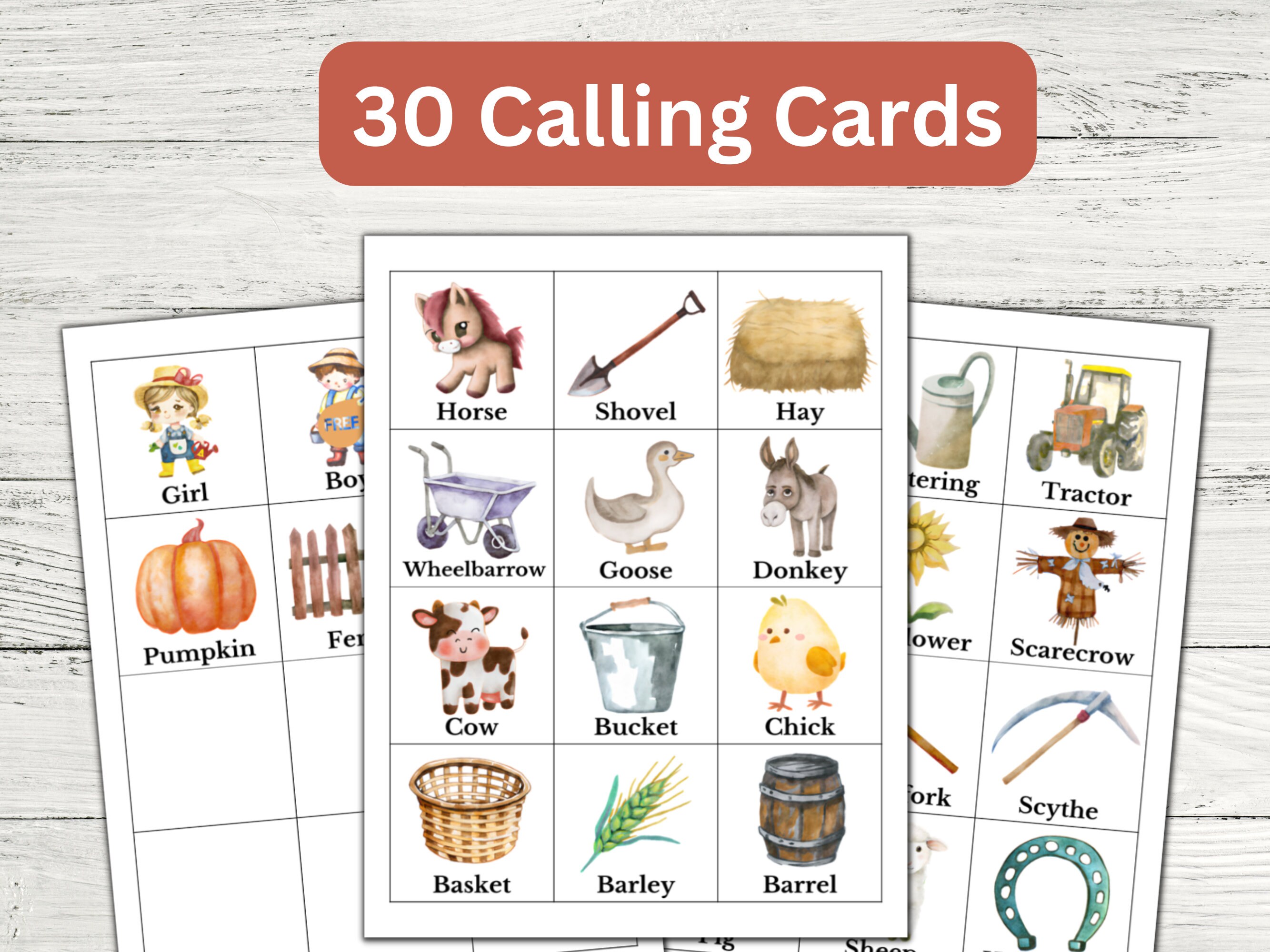 Printable Farm Bingo Game - Barnyard Birthday Party - 30 Bingo Cards ...