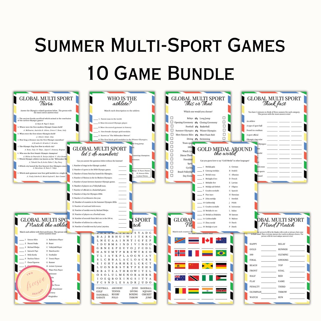 10 Summer Sports Printable Games - Global Games - USA Sports Themed ...