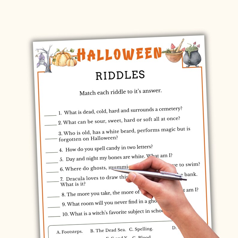 Halloween Riddles Game - Printable Halloween Party Game - Party ...