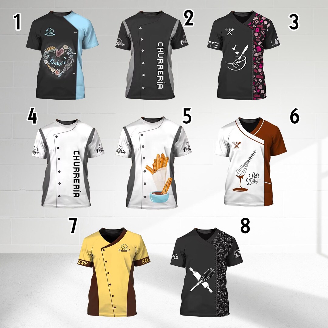Funny Baker 3D Print Chef T-shirt, Women Men Baker Chef Workwear ...