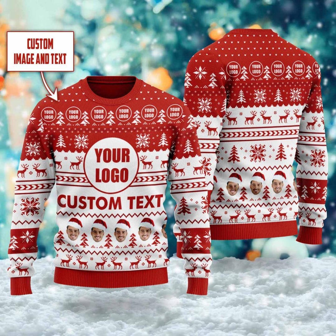 Custom Your Logo Ugly Christmas Sweater, Personalized Logo Team Xmas ...