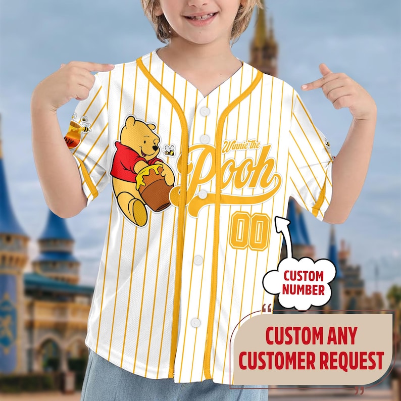 Custom Winnie the Pooh Bear Baseball Jersey, Custom Pooh Bear Kid Youth ...