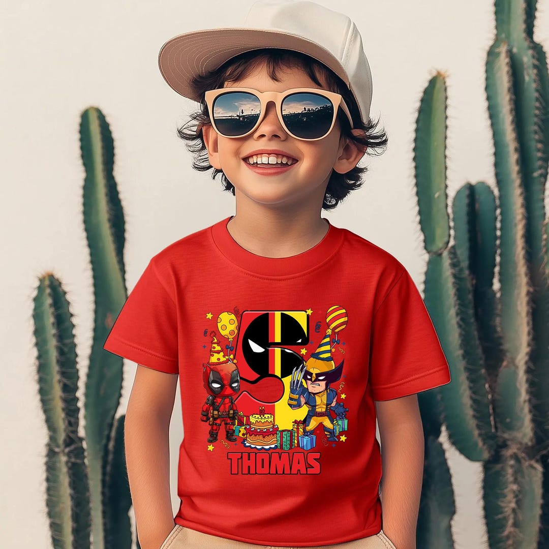 Custom Deadpool and Wolverine Kid Toddler Name Age Shirt, Personalized ...